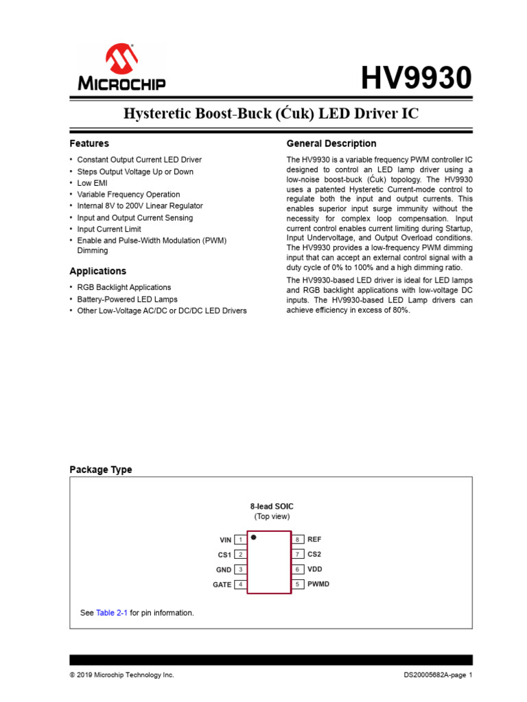 HV9930 Hysteretic Boost Buck (Cuk) LED Driver IC Data Sheet 20005682A ...