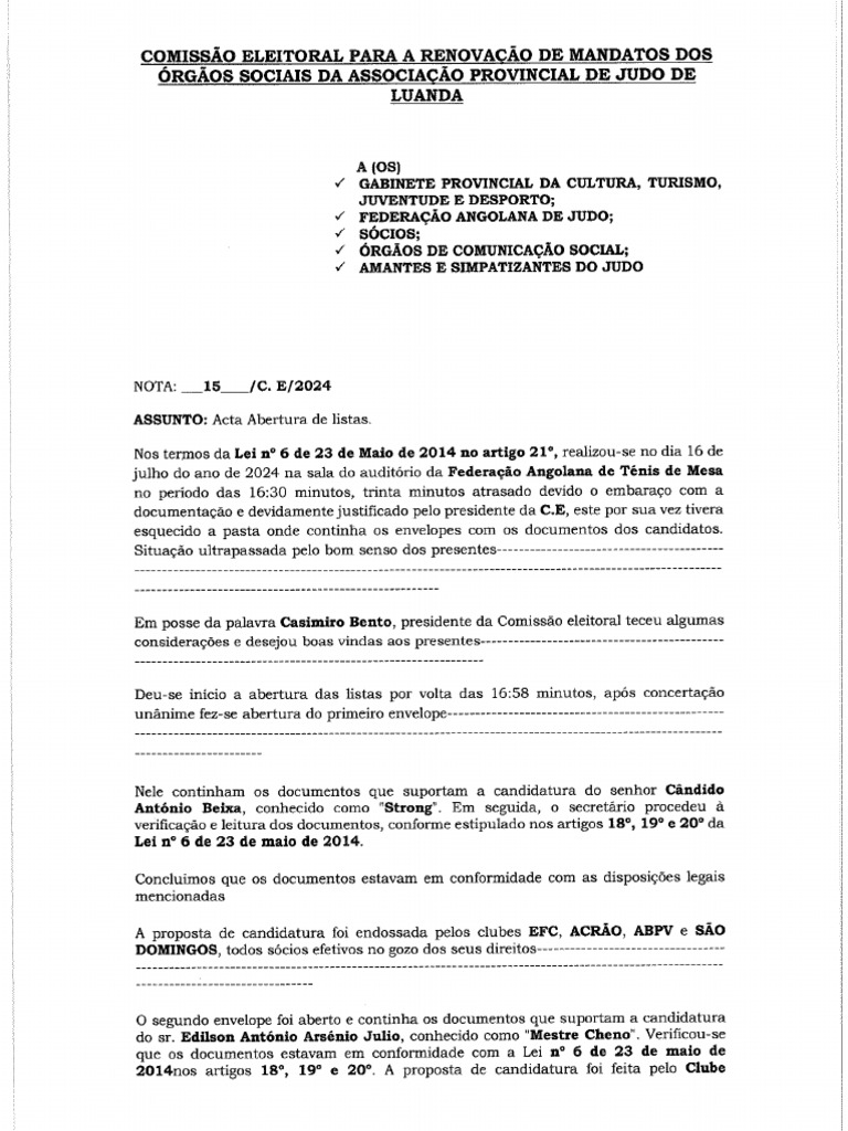 Acta de Abertura Das Listas Scanner | PDF