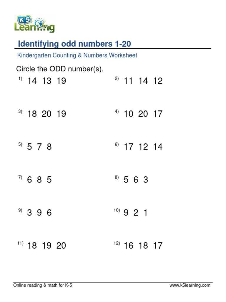 Odd Numbers Up To 20 - Odd2 | PDF