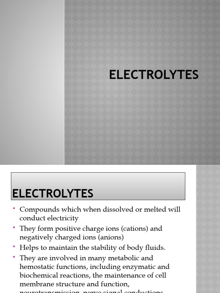 Understanding Electrolytes and Their Functions | PDF | Electrolyte ...