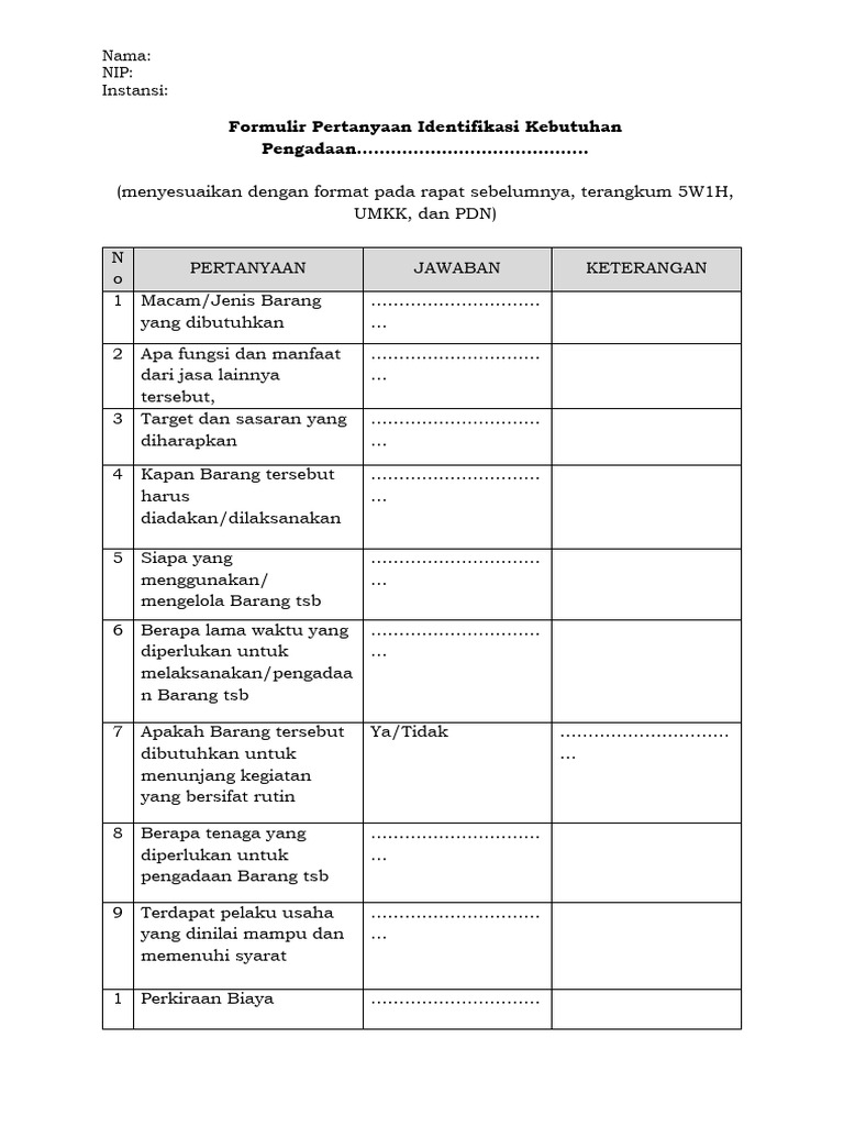 Lampiran 2 - Form Identifikasi Kebutuhan Pengadaan Kambing | PDF | Komputer
