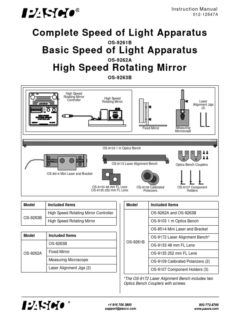 Complete Speed of Light Apparatus Manual OS 9261B OS 9262A OS 9263B ...