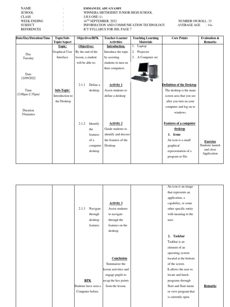 ICT Lesson Plan: Graphical User Interface | PDF | Icon (Computing) | Graphical User Interfaces