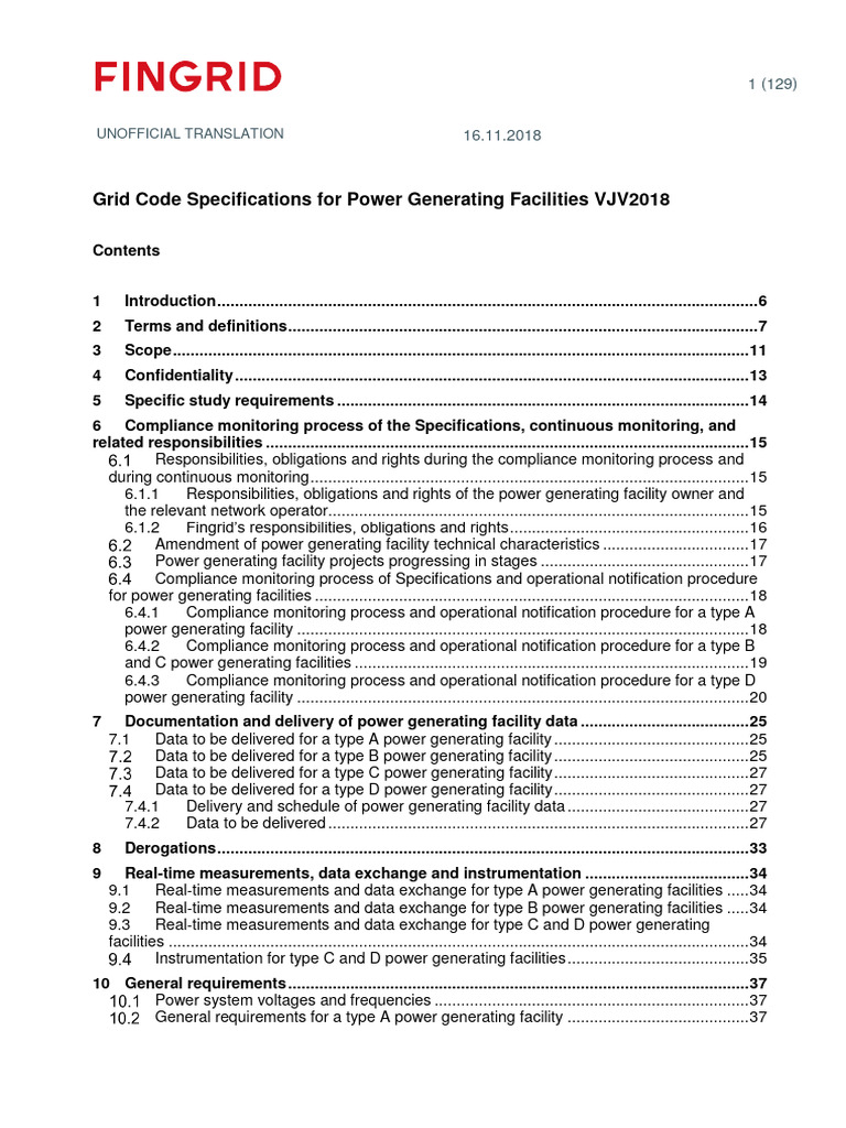 Grid Code Specifications For Power Generating Facilities vjv2018 | PDF | Electric Power | Wind Power