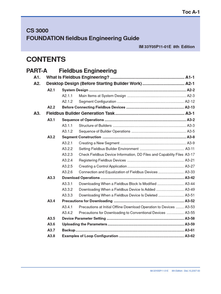 CS 3000 FOUNDATION Fieldbus Engineering Guide: Toc A-1 | PDF | Computer File | Electrical Wiring
