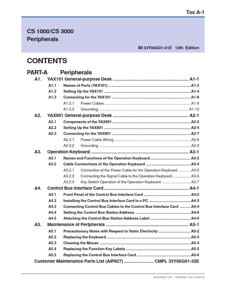 CS 1000/CS 3000 Peripherals: Toc A-1 | PDF | Computer Keyboard ...