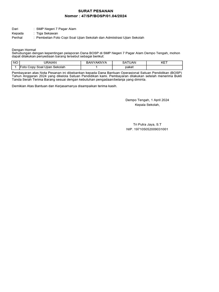 report_surat_pesanan us | PDF