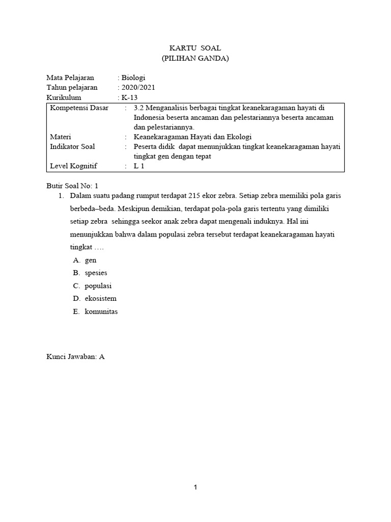 Kartu Soal Bio Utama 2021 | PDF | Sains & Matematika