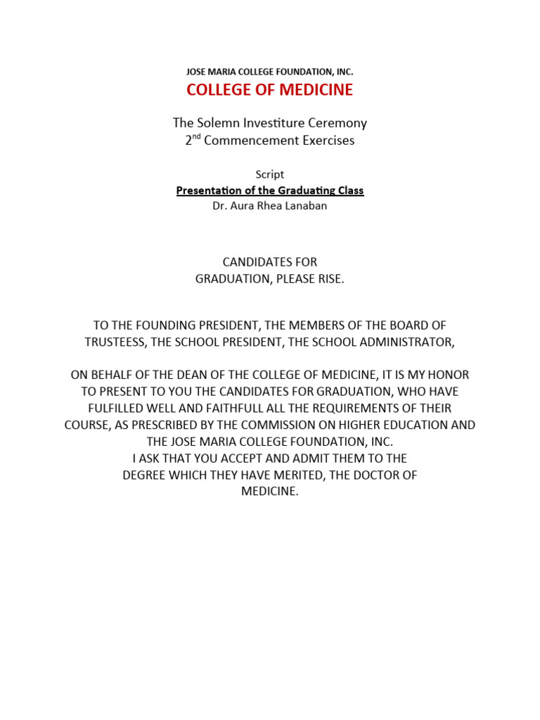 COM Graduation - Scripts | PDF | Medicine | Medical School