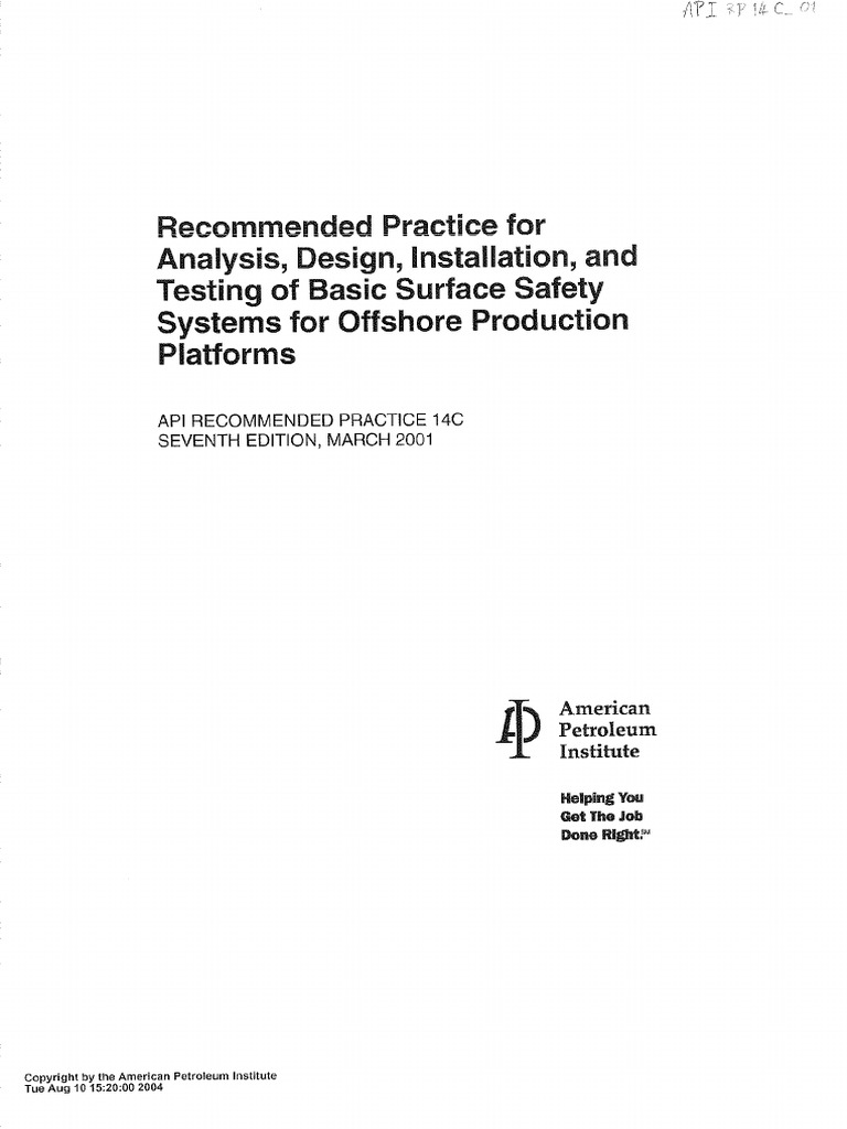 API RP 14C (Ed.7) 2001 - Reccomm - Practice For Analysis Design Install ...