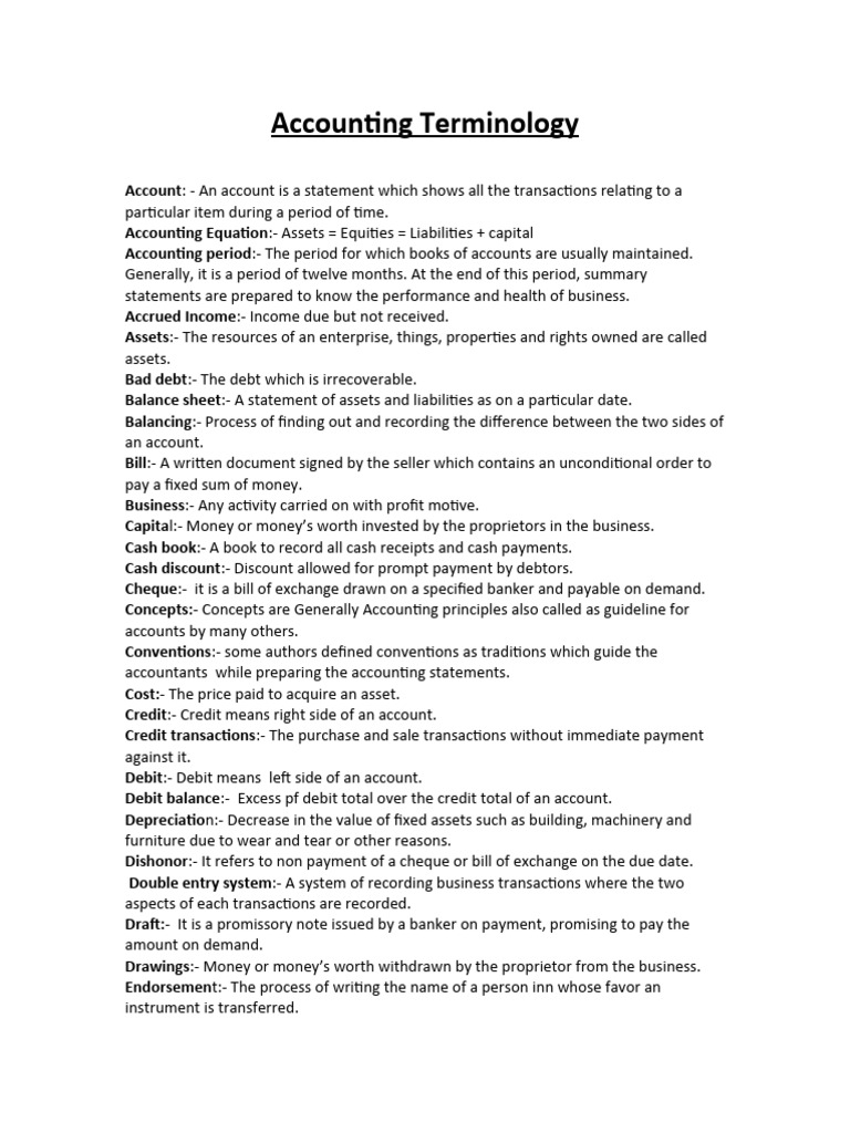 Notes - 1 Accounting Terminology | PDF | Debits And Credits | Financial ...