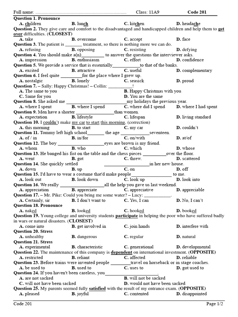 11A9 - Test (CT Cũ) | PDF