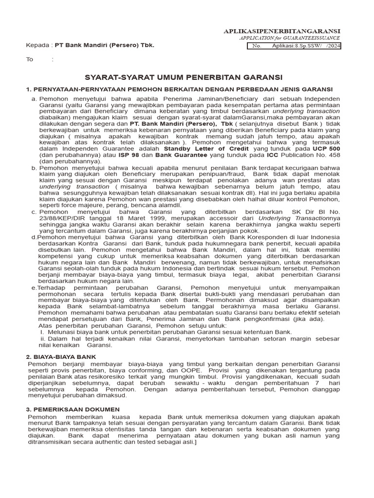 Form-Garansi-Bank-Mandiri Depan | PDF | Bisnis | Hukum