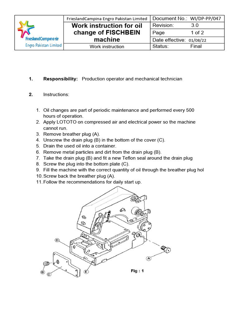 Oil Change Instructions for FISCHBEIN Machine | PDF