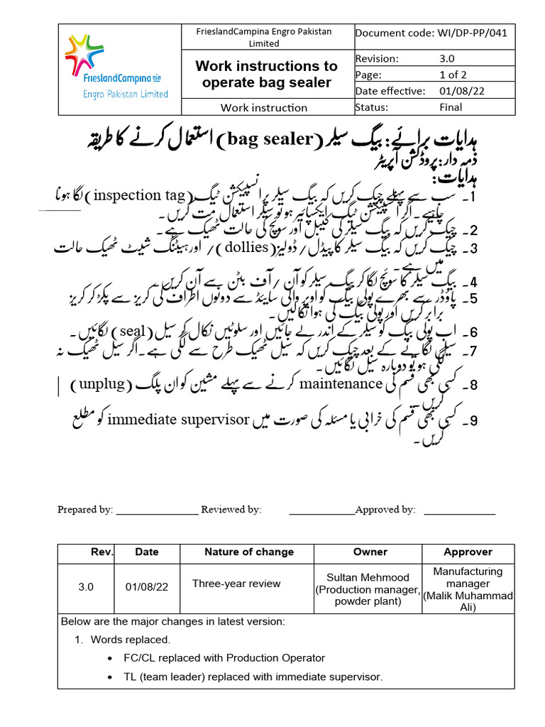 041-Work Instructions To Operate Bag Sealer | PDF