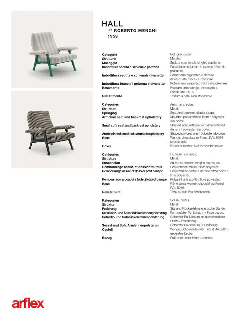 Arflex Hall Sofa Armchair | PDF | Materials | Furniture