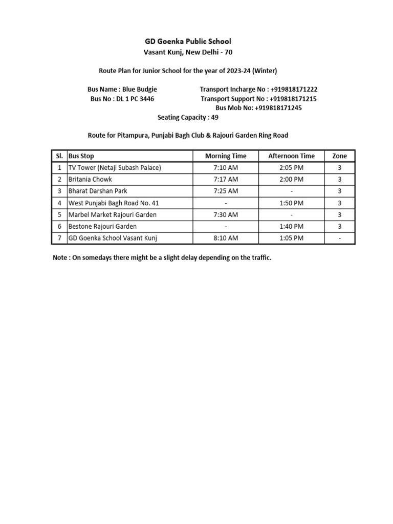 GD Goenka School Bus Routes | PDF | Transport | Bus Transport