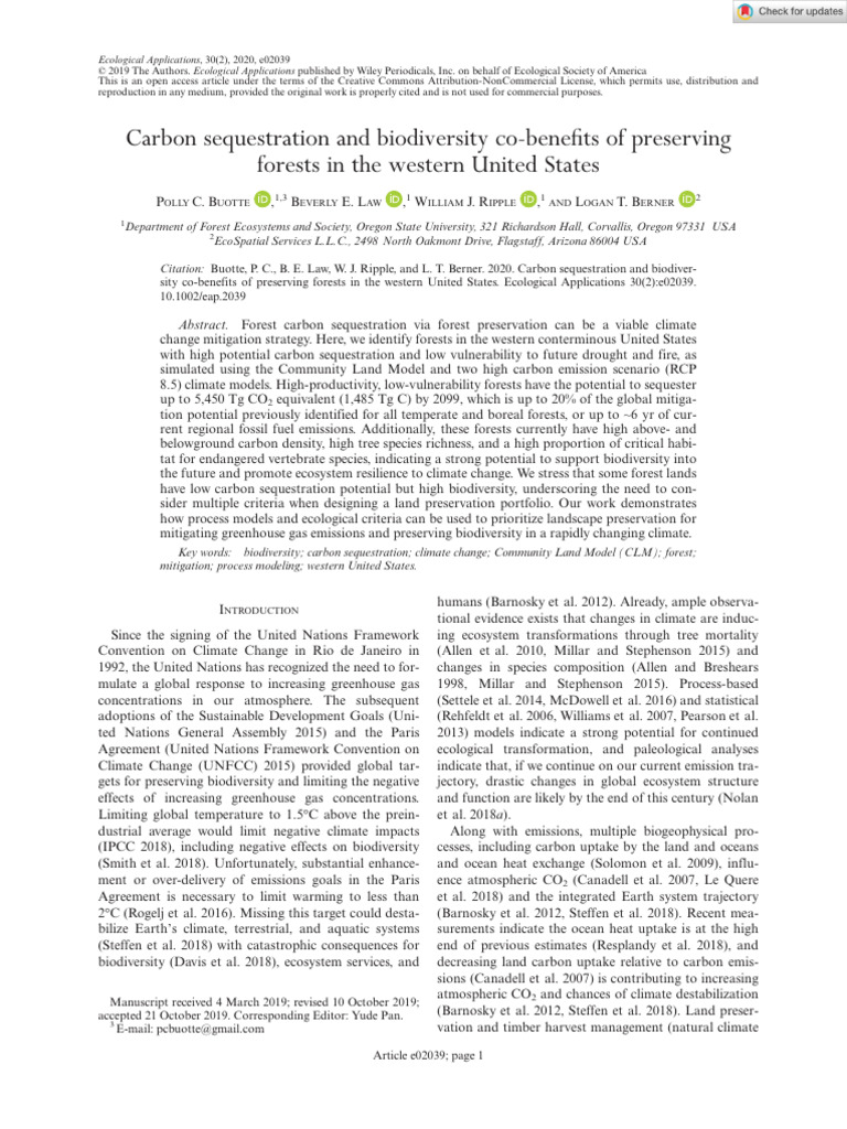 Ecological Applications - 2019 - Buotte - Carbon Sequestration and ...