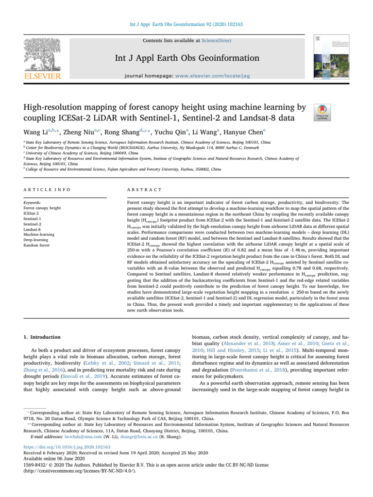 High-resolution Mapping of Forest Canopy Height Using Machine Learning By | PDF | Lidar