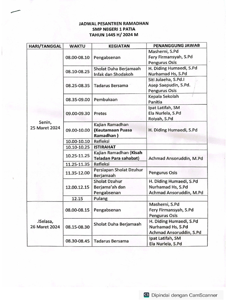 JADWAL SANLAT 2024 | PDF