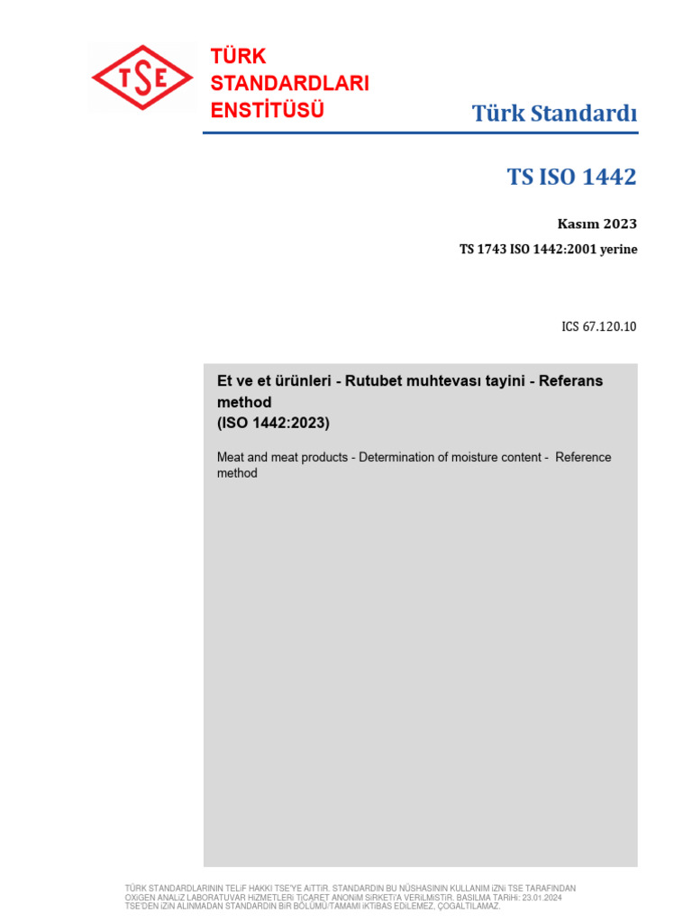 TS Iso 1442 | PDF | International Organization For Standardization