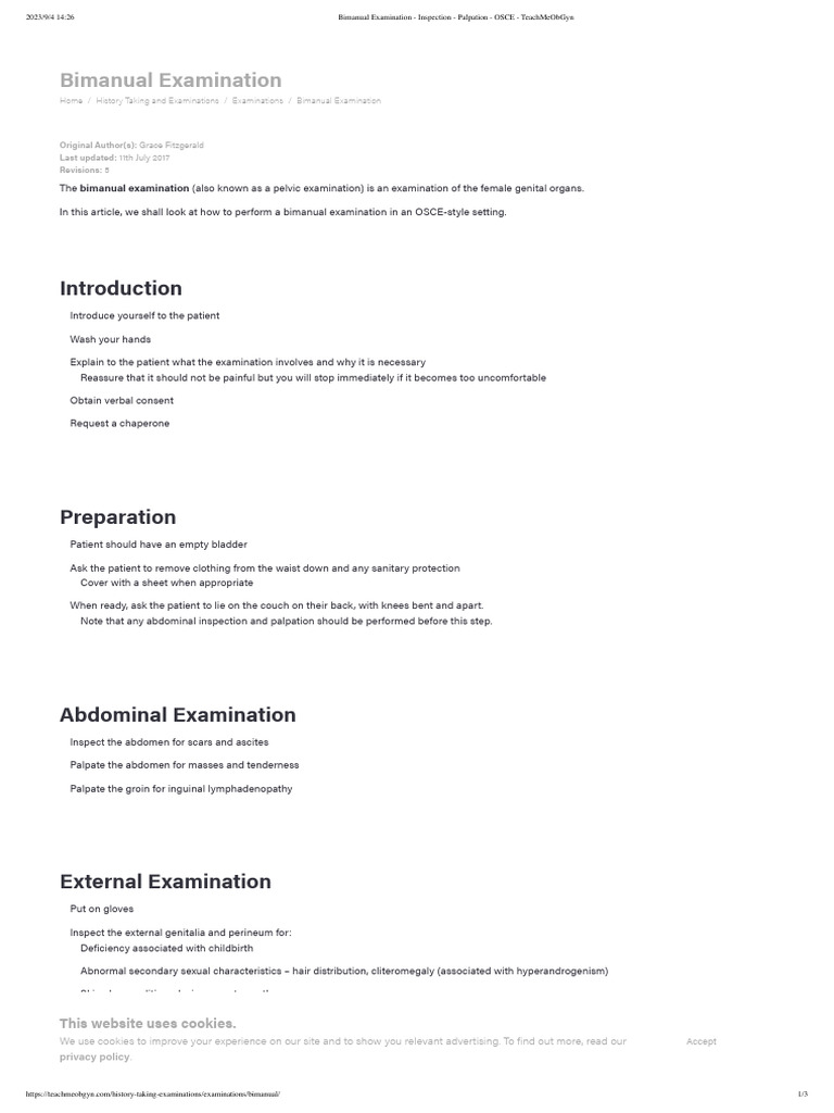 Bimanual Examination - Inspection - Palpation - OSCE - TeachMeObGyn ...