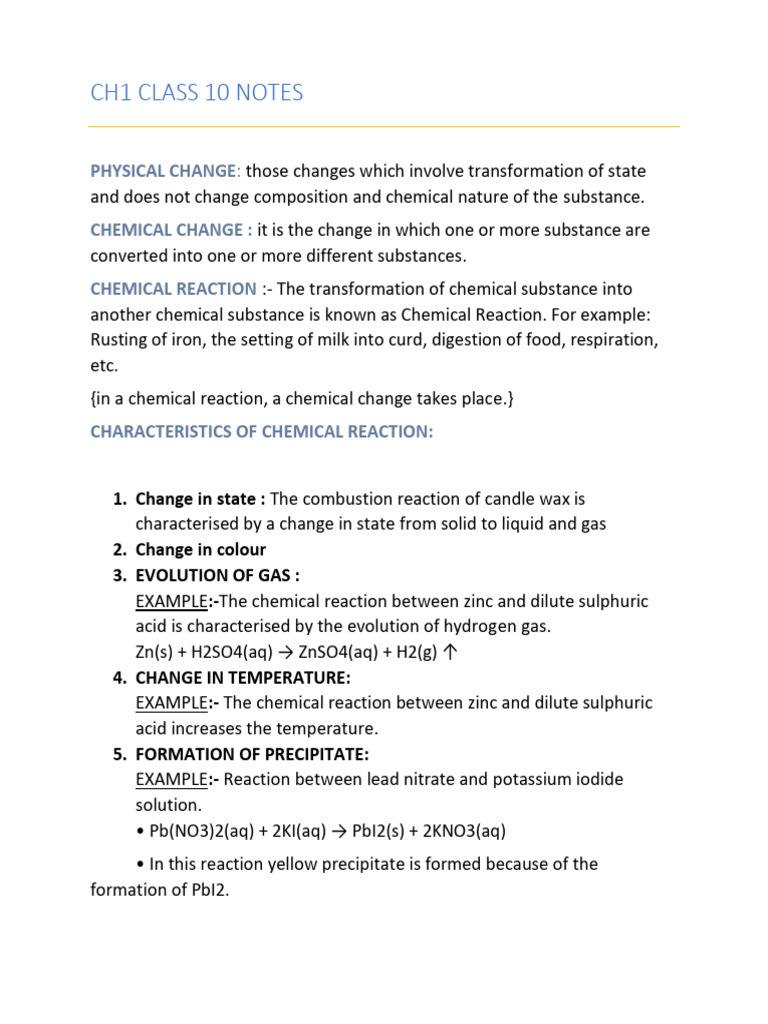 Ch1 Science Notes-2 | PDF | Redox | Chemical Reactions