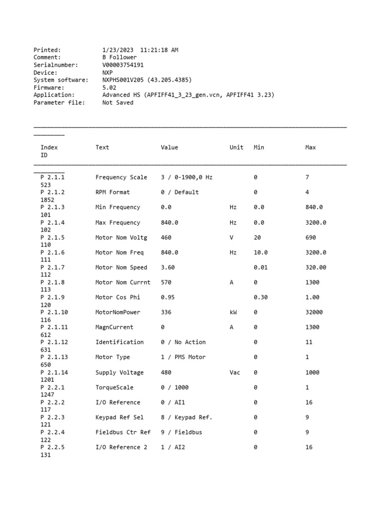Parameter List - B Follower VFD | PDF | Metrology | Classical Mechanics