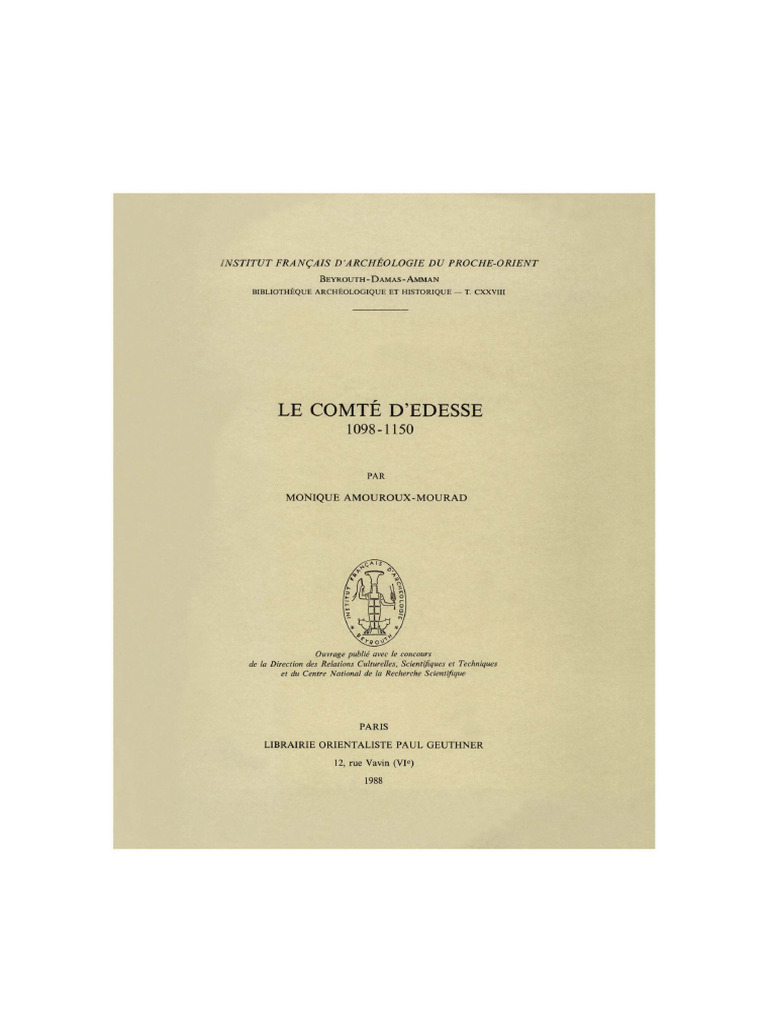 Histoire du Comté d’Édesse (1098-1150) | PDF