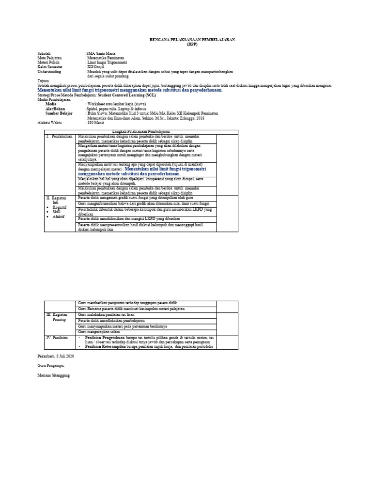 Modul Ajar Limit Fungsi Trigono Lkpd | PDF