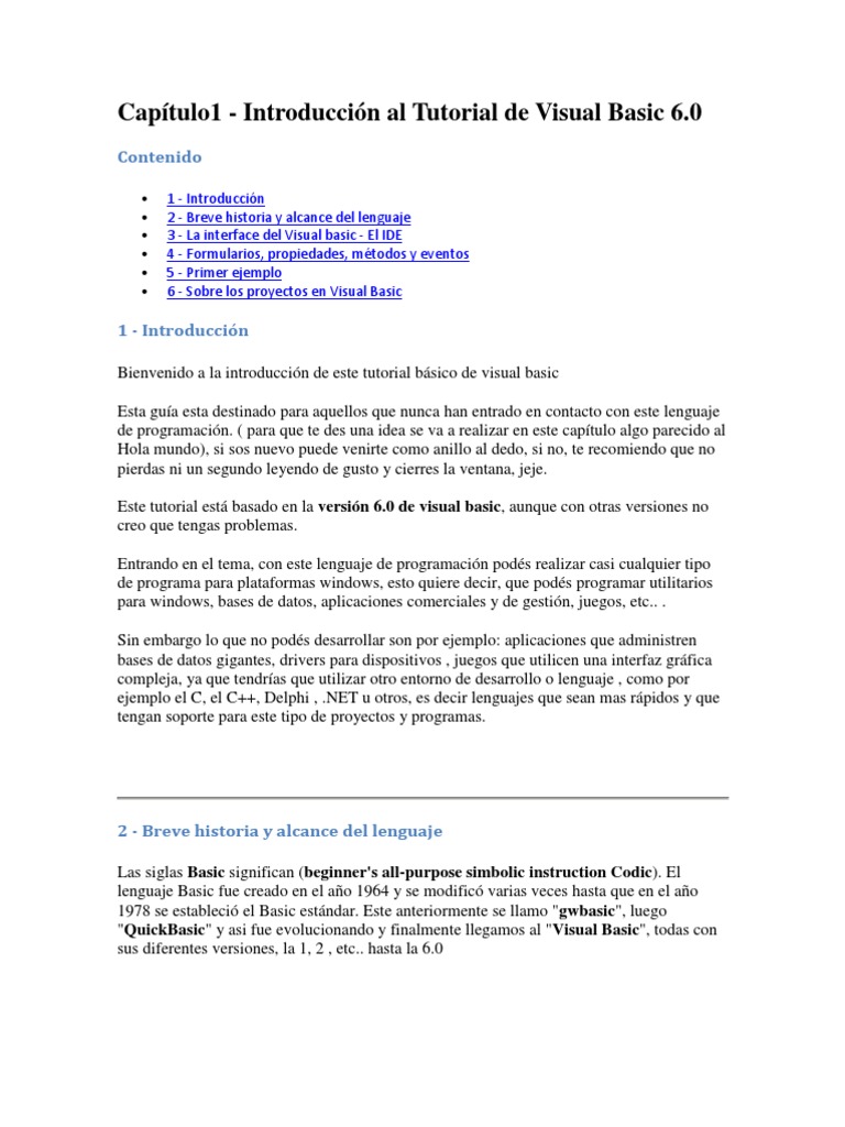 Introducción Al Tutorial de Visual Basic 6.0 | Descargar gratis PDF | Básico | Entorno de ...