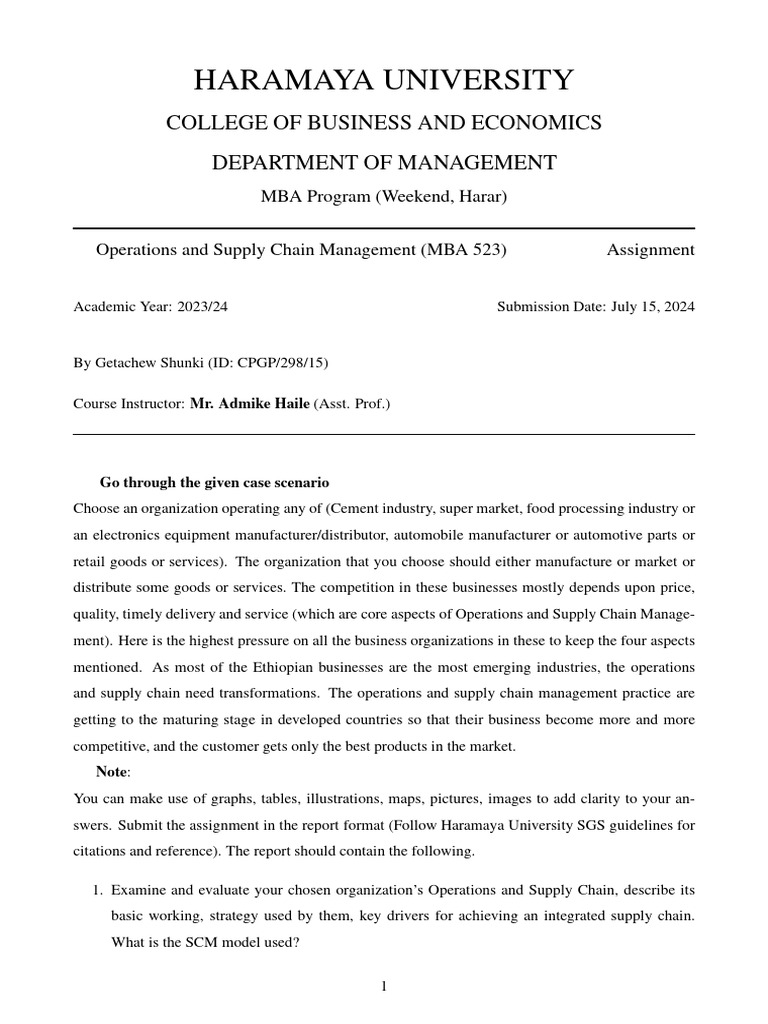 Operations and Supply Chain MGMNT Assignment GST | PDF | Logistics ...