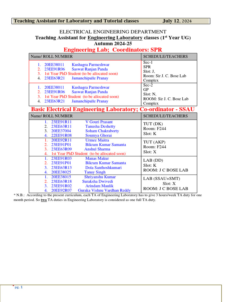 TA Duty Autumn 2024 | PDF | Electronics | Computer Engineering