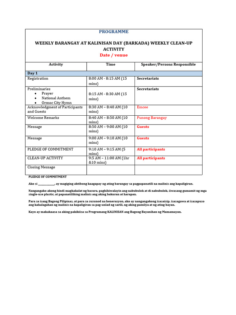 Kalinisan Program Sample | PDF