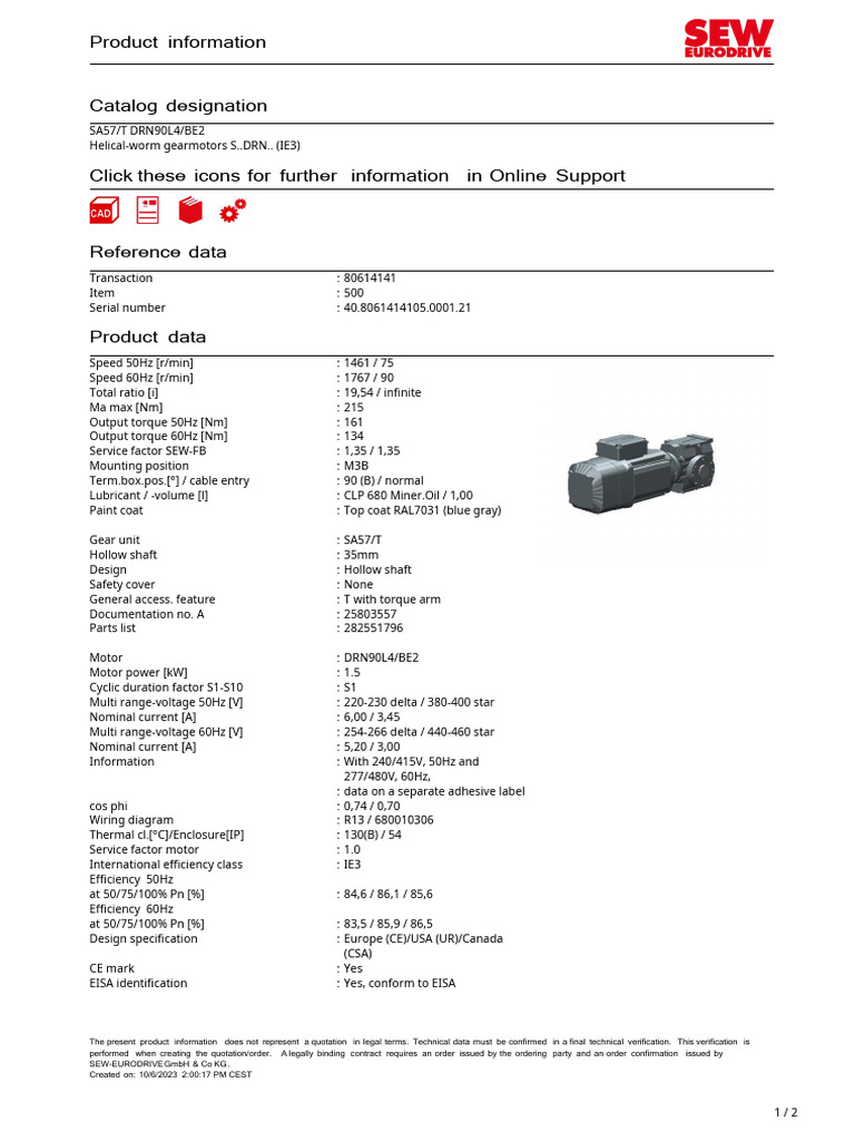 500 SA57 T DRN90L4 BE2 ProductData en DE | PDF | Electrical Engineering ...