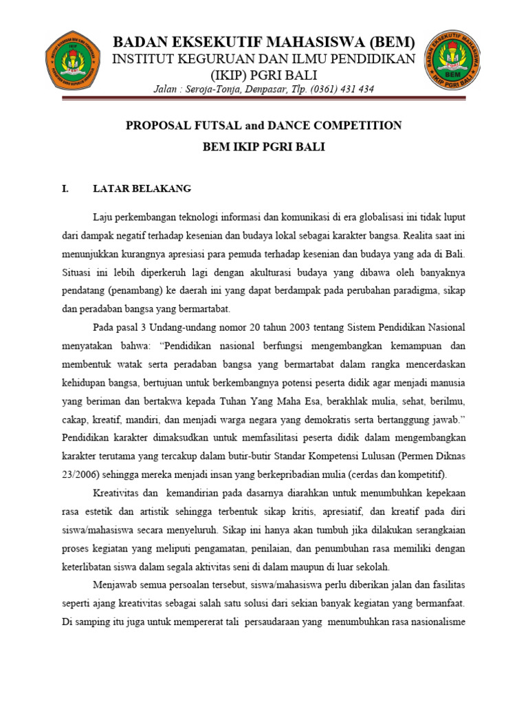 Rektor Cup II: Futsal dan Dance BEM IKIP PGRI | PDF