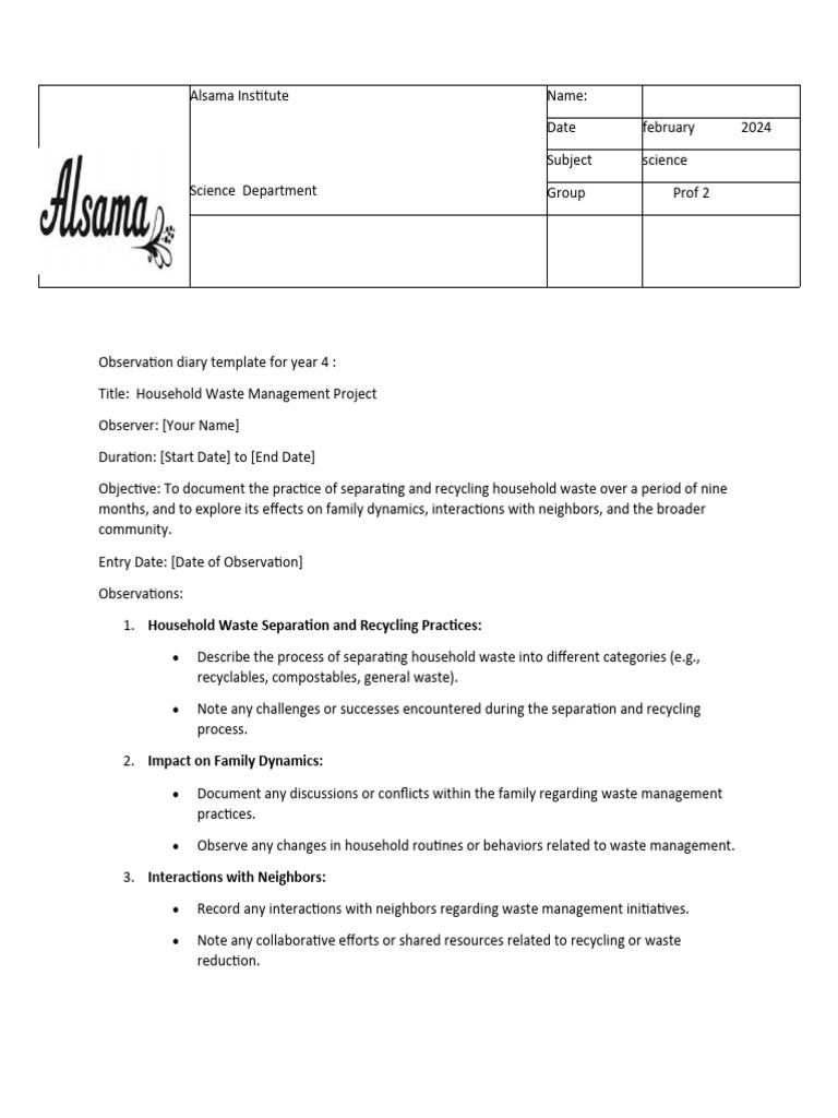 Observation diary template for year 4 | PDF | Recycling | Waste Management