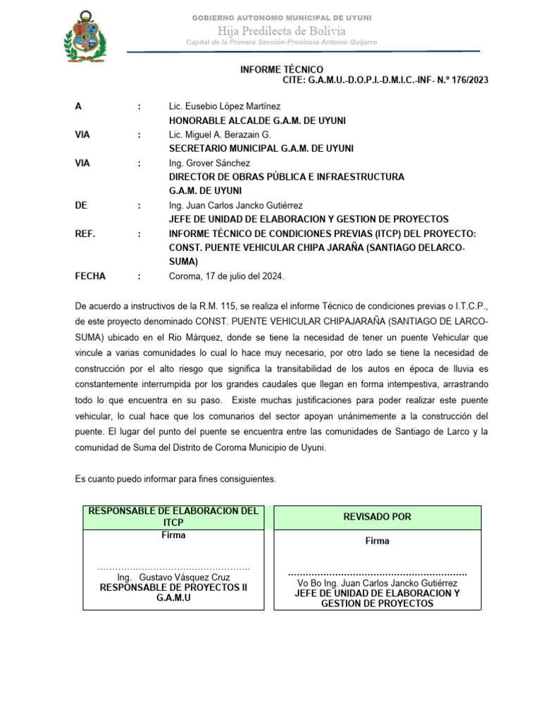 ITCP PUENTE VEHICULAR CHIPAJARAÑA Mejorado | PDF | Bolivia | Santiago