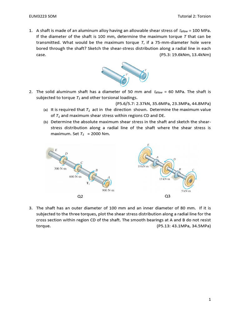 Tutorial 02 Torsion Question | PDF | Stress (Mechanics) | Gear