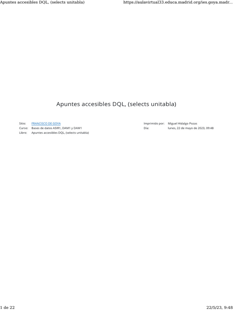 Apuntes Accesibles DQL, (Selects Unitabla) | PDF | SQL | Datos