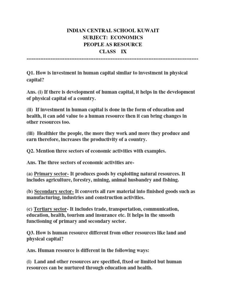 People As Resource Class 9 | PDF | Unemployment | Capital (Economics)