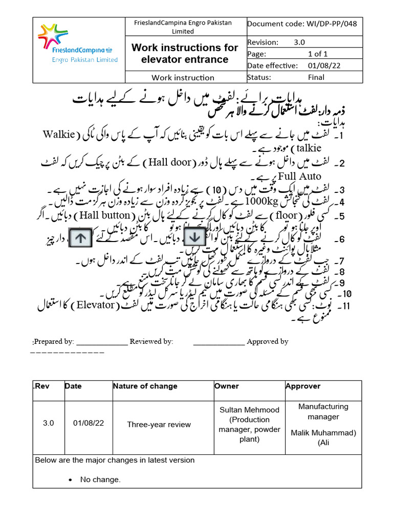 048-Work Instructions For Elevator Entrance | PDF