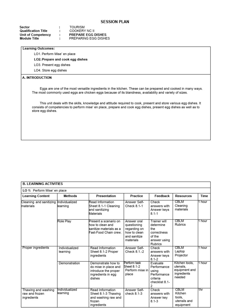 Jovacon Pts-7-Session-Plan | PDF | Kitchen Utensil | Cooking