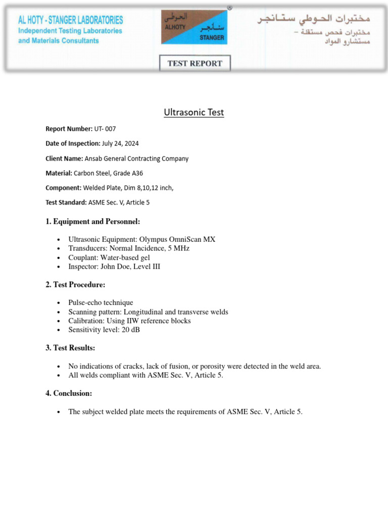 Ultrasonic Test | PDF