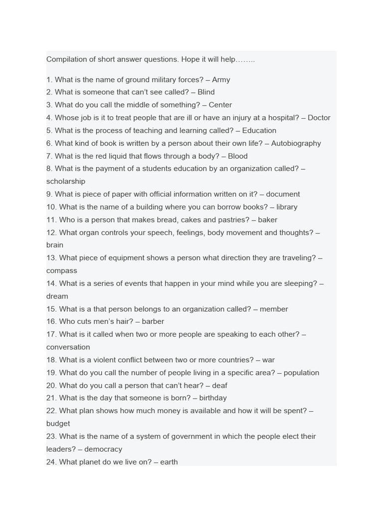 PTE Short Answer Questions Compilation | PDF | Twilight | Dawn