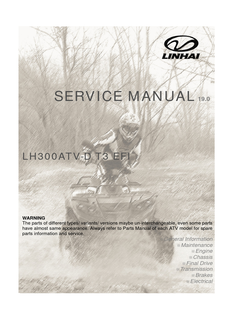 Linhai 300 ATV Service Manual Guide | PDF | Internal Combustion Engine ...