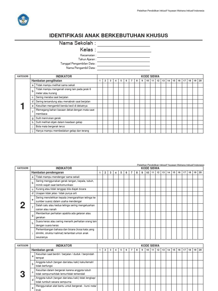 Contoh Form Identifikasi ABK | PDF