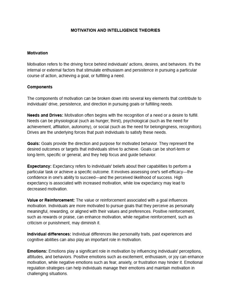Motivation and Intelligence Theories | PDF | Motivational | Motivation