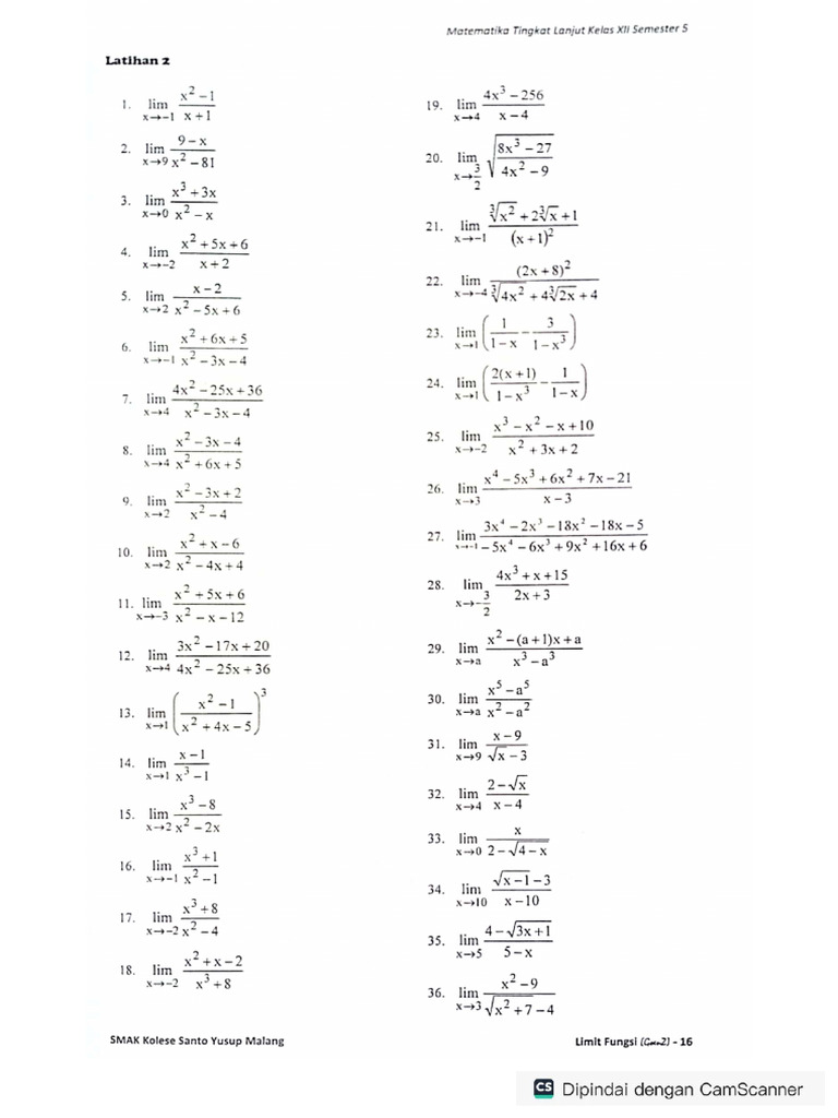 Soal Limit Aljabar Sekolah | PDF