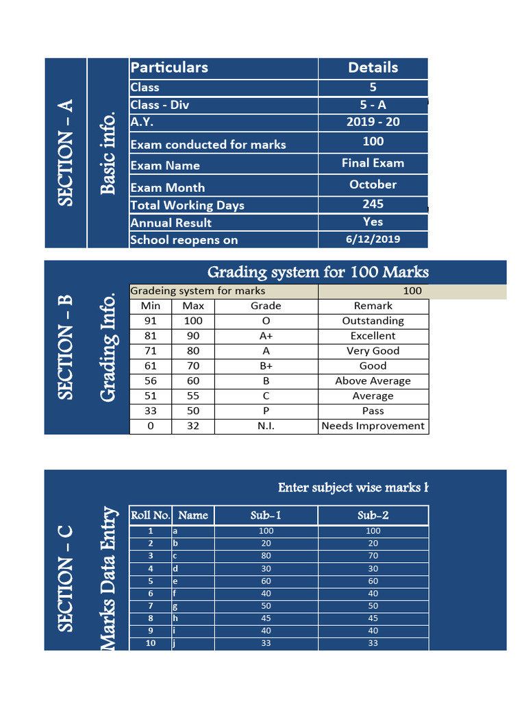 5th Grade Marks Report Template | PDF | Educational Assessment And ...